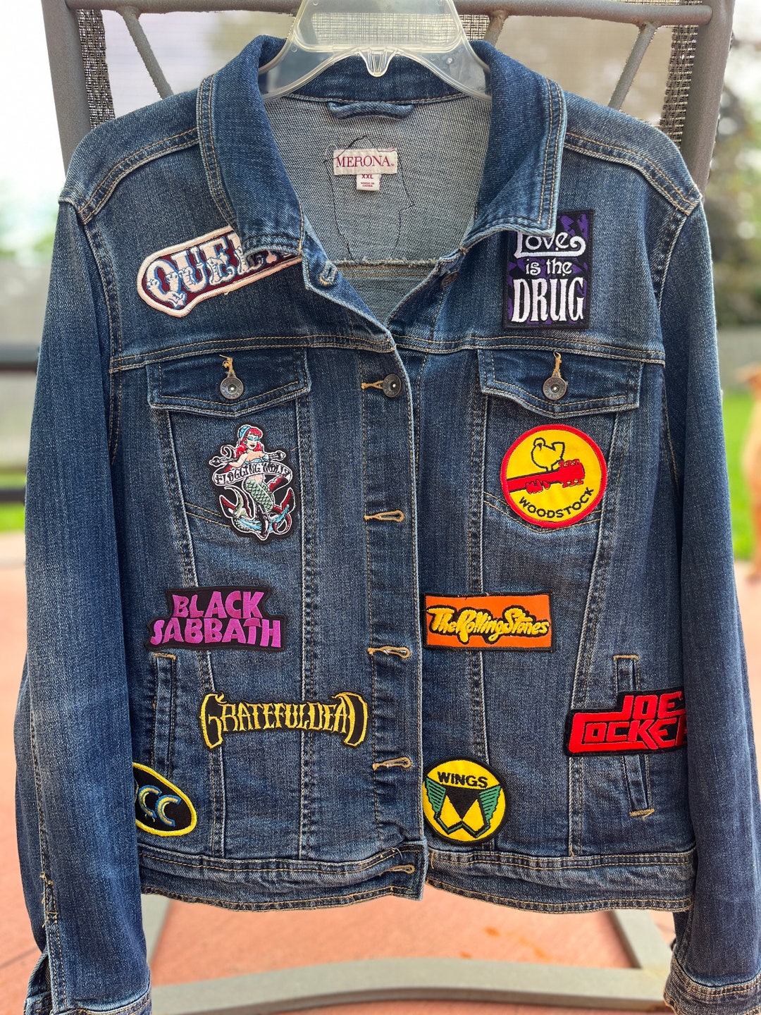 Jean Jacket With Vintage Rock-n-roll Patches. Merona XXL - Etsy
