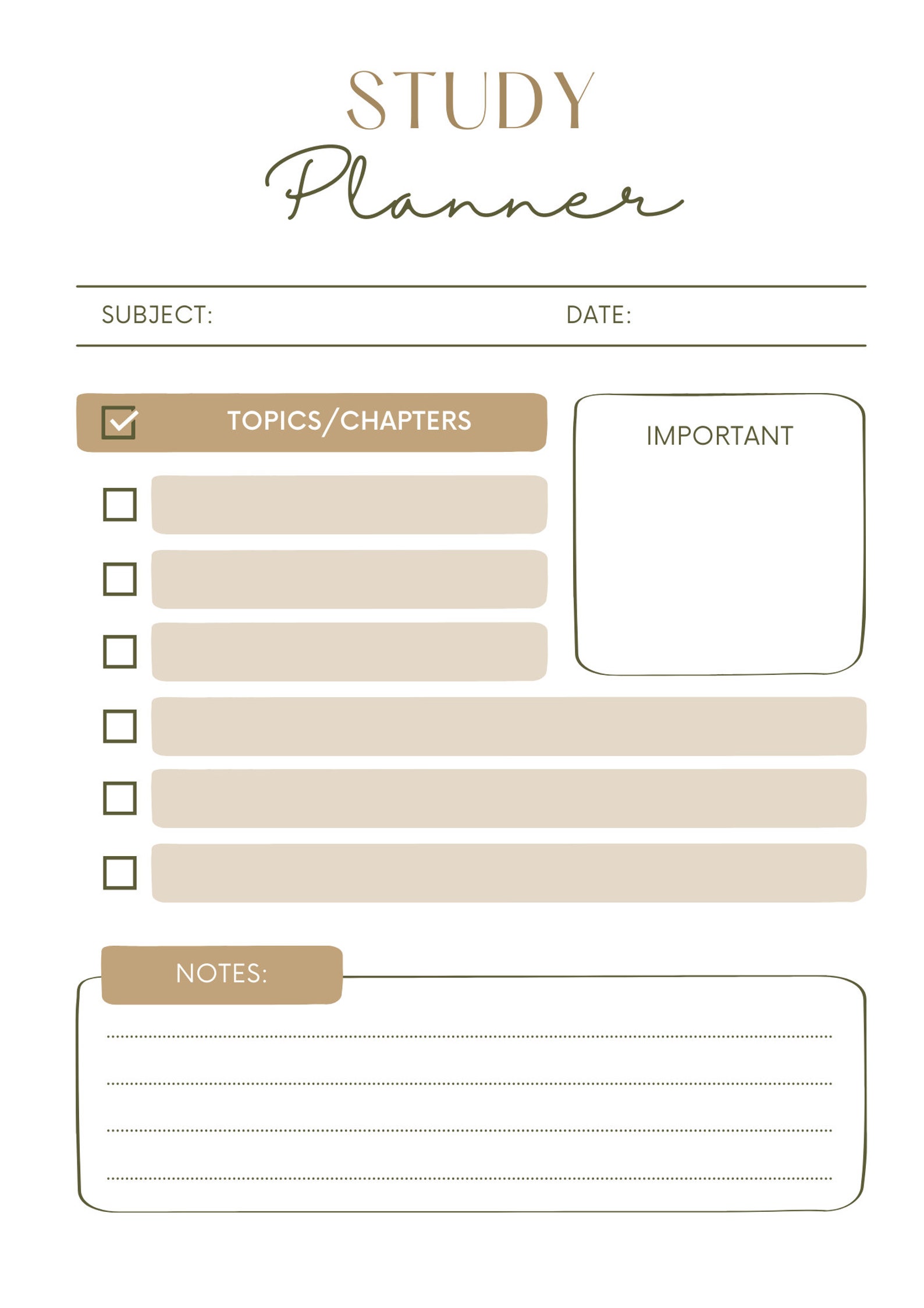 Study Planner Printable, College Digital Planner, School Assingment ...