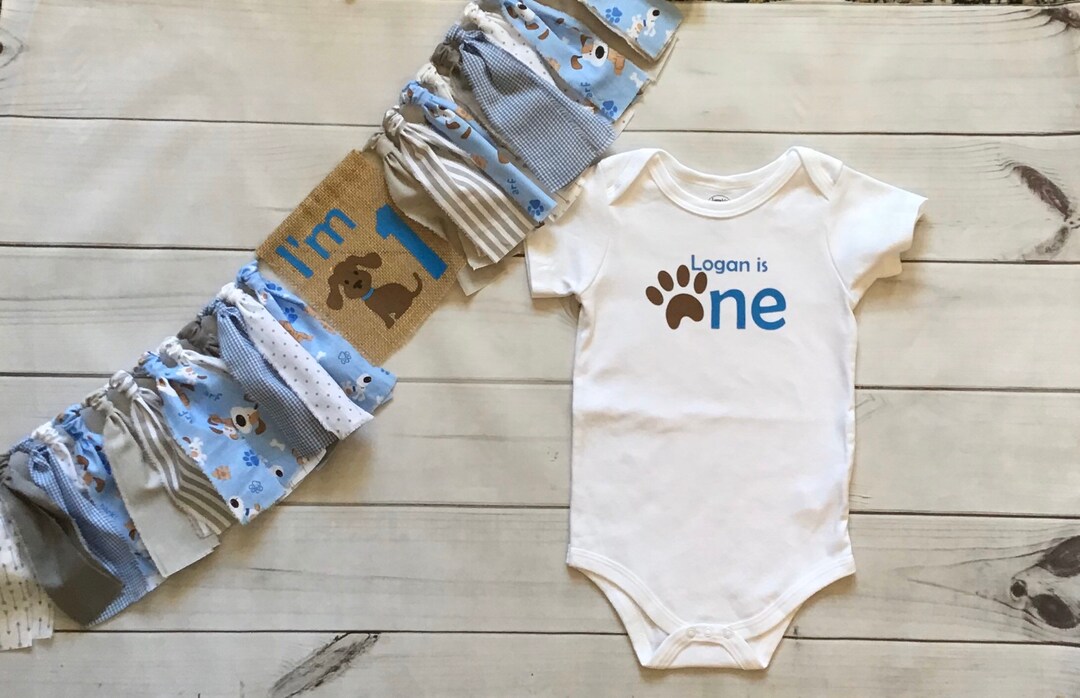 Dog Paw Print 1st Birthday Shirt W Highchair Banner Baby Outfit Toddler ...