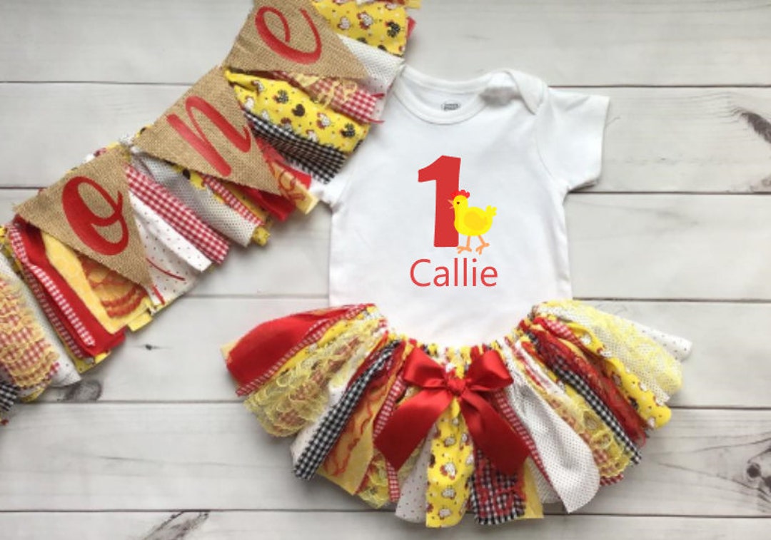 Gingham Farm Animal Chicken Skirt Shirt Fabric Baby Toddler Outfit Tutu ...