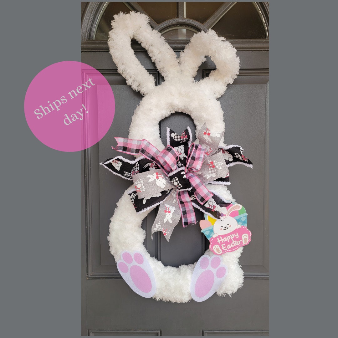 Easter Wreath Bunny Door Decor Bunny Wreath Spring Easter Bunny Wreath ...