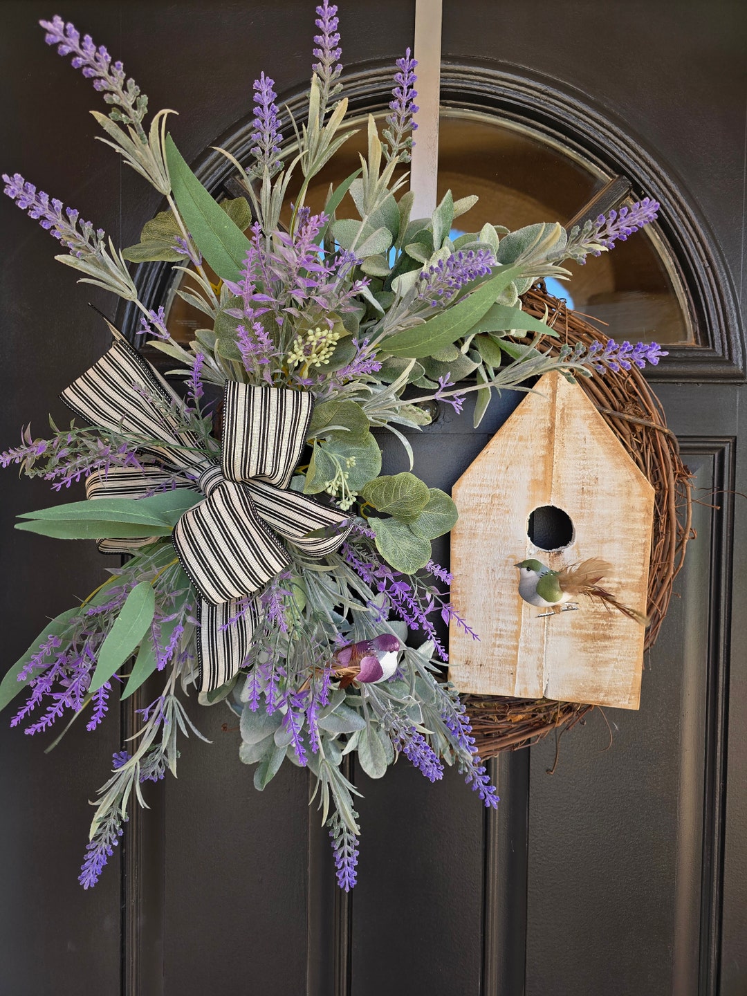 Lavender Wreath Bird House Decor Housewarming Gift Spring Door Decor ...