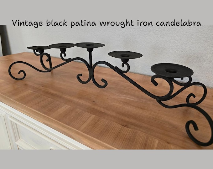 Vintage Black Patina Wrought Iron Candelabra 5 Arm Taper Candle Holder ...