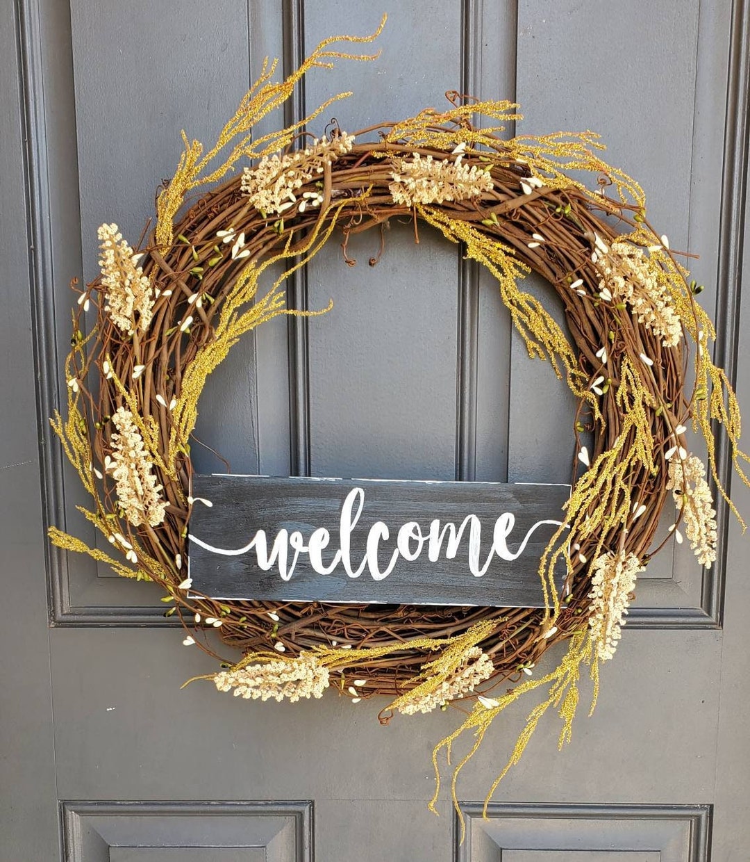 Welcome Door Wreath Minimalist Door Decor All Year Round - Etsy