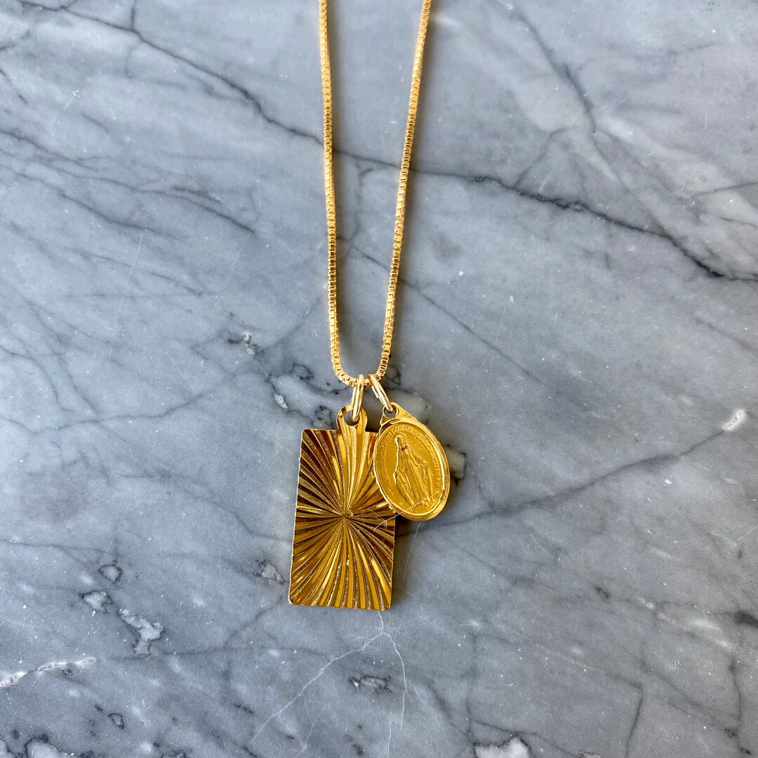 MARY | Vintage Mary & Retro Rectangle Necklace - Etsy