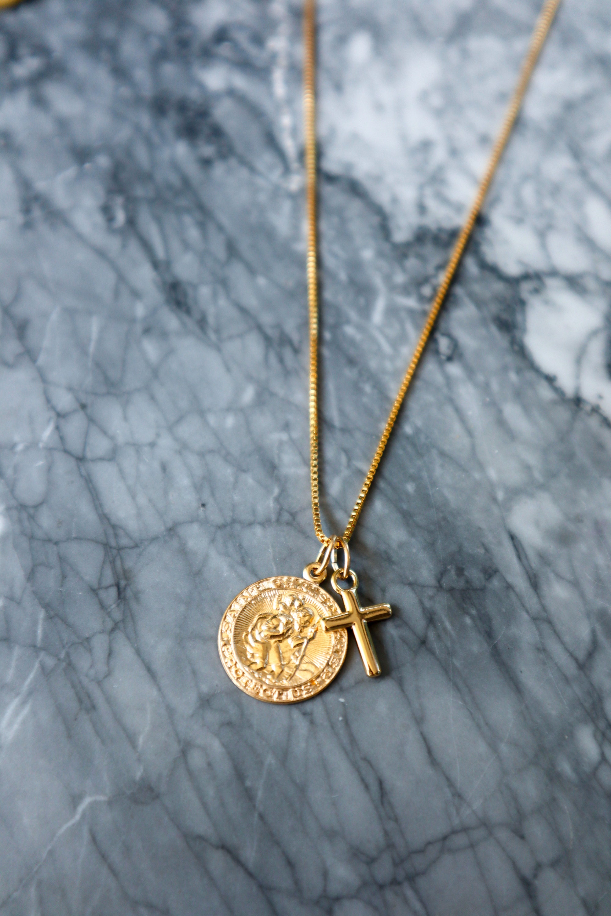 ST CHRISTOPHER & CROSS Gold Filled Necklace - Etsy