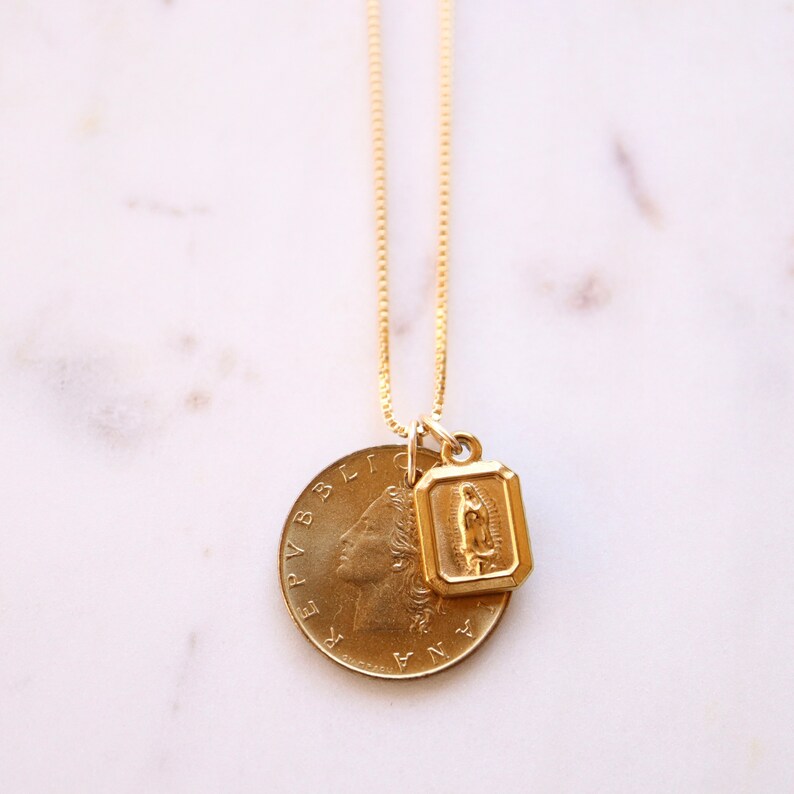 ITALY Vintage Coin & Mary Necklace - Etsy