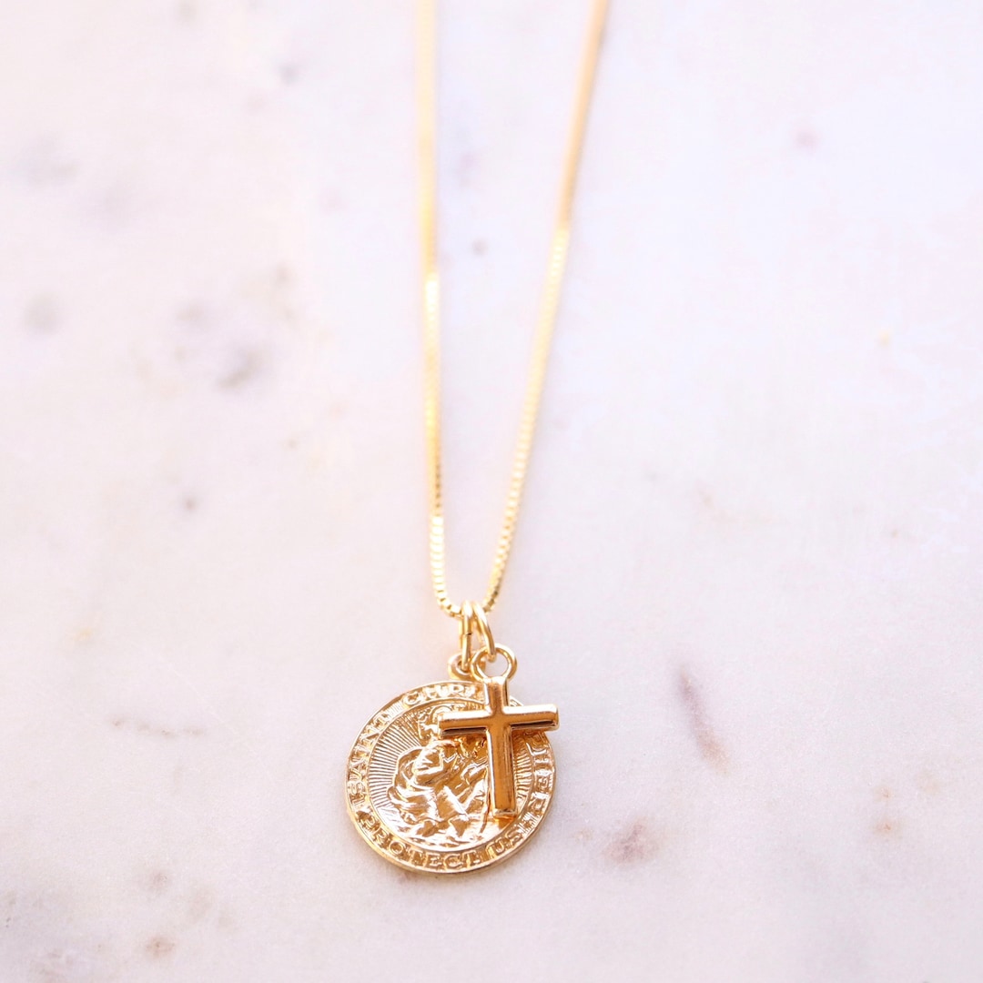 ST CHRISTOPHER & CROSS | Gold Filled Necklace - Etsy