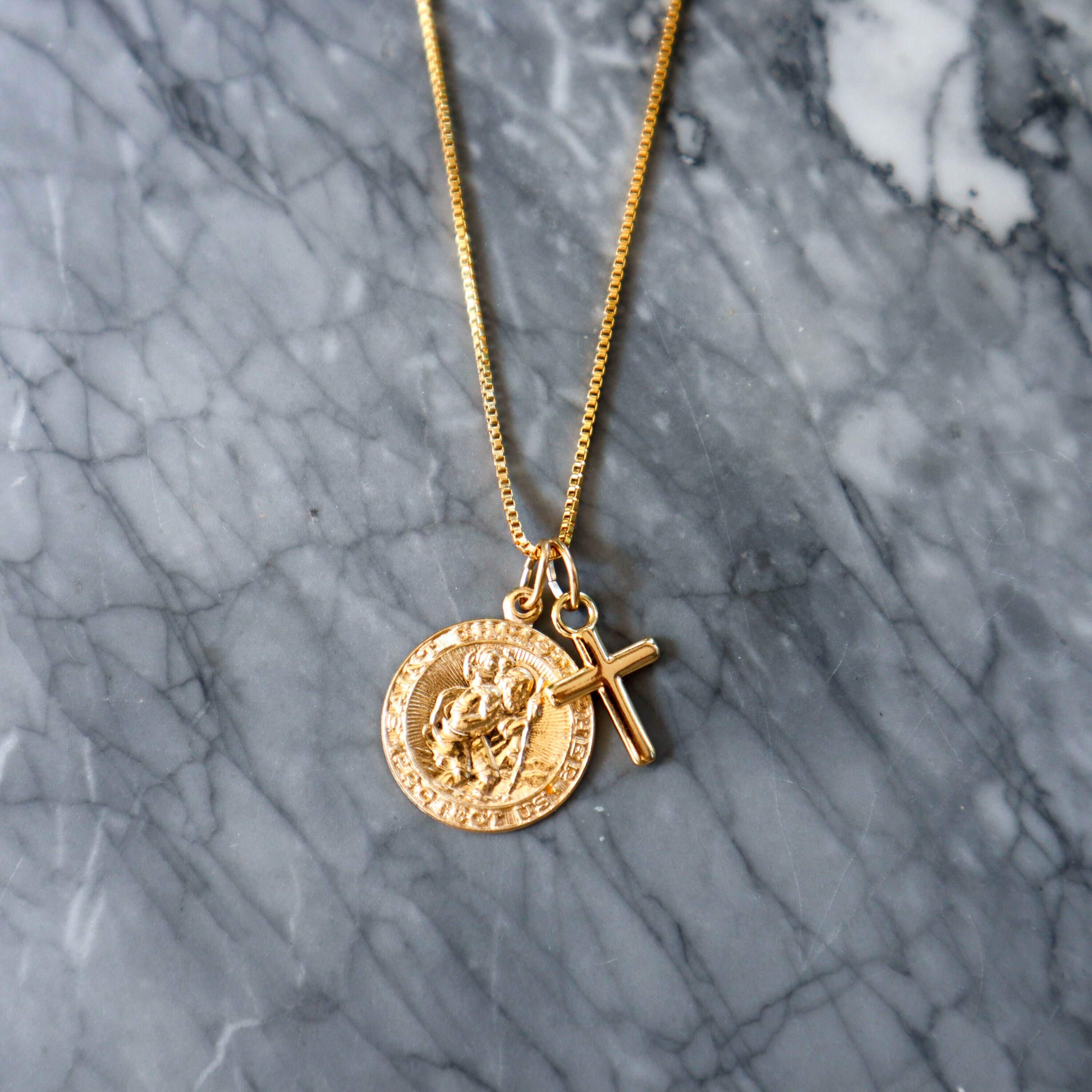 Saint Christopher & Cross Gold Filled Necklace
