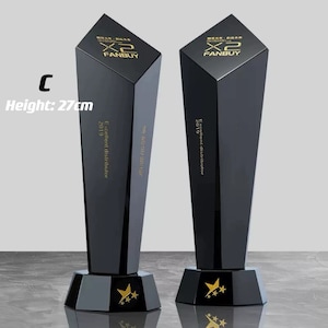 Luxury Personalized Trophy Award, Black and Gold Unique Crystal Trophy ...