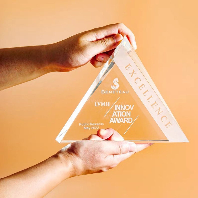 Triangle Shaped Custom Engraved Crystal Glass Trophy, Bespoke Award ...