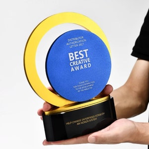 Round Shaped Trophy Award, Recognition Plaque, Add Logo, Employee Award ...