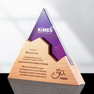 Triangle Shaped Custom Engraved Crystal Wood Trophy, Bespoke Award ...