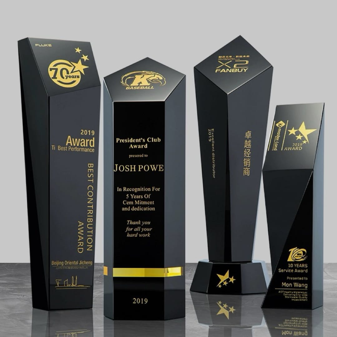 Luxury Personalized Trophy Award, Black and Gold Unique Crystal Trophy ...