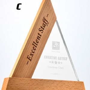 Triangle Shaped Custom Engraved Crystal Wood Trophy, Bespoke Award ...