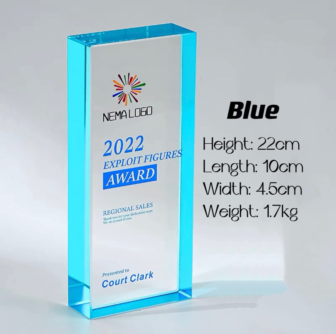 Rectangle Colorful Trophy Award, Engraved Crystal and Wood Trophy ...