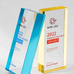 Rectangle Colorful Trophy Award, Engraved Crystal and Wood Trophy ...