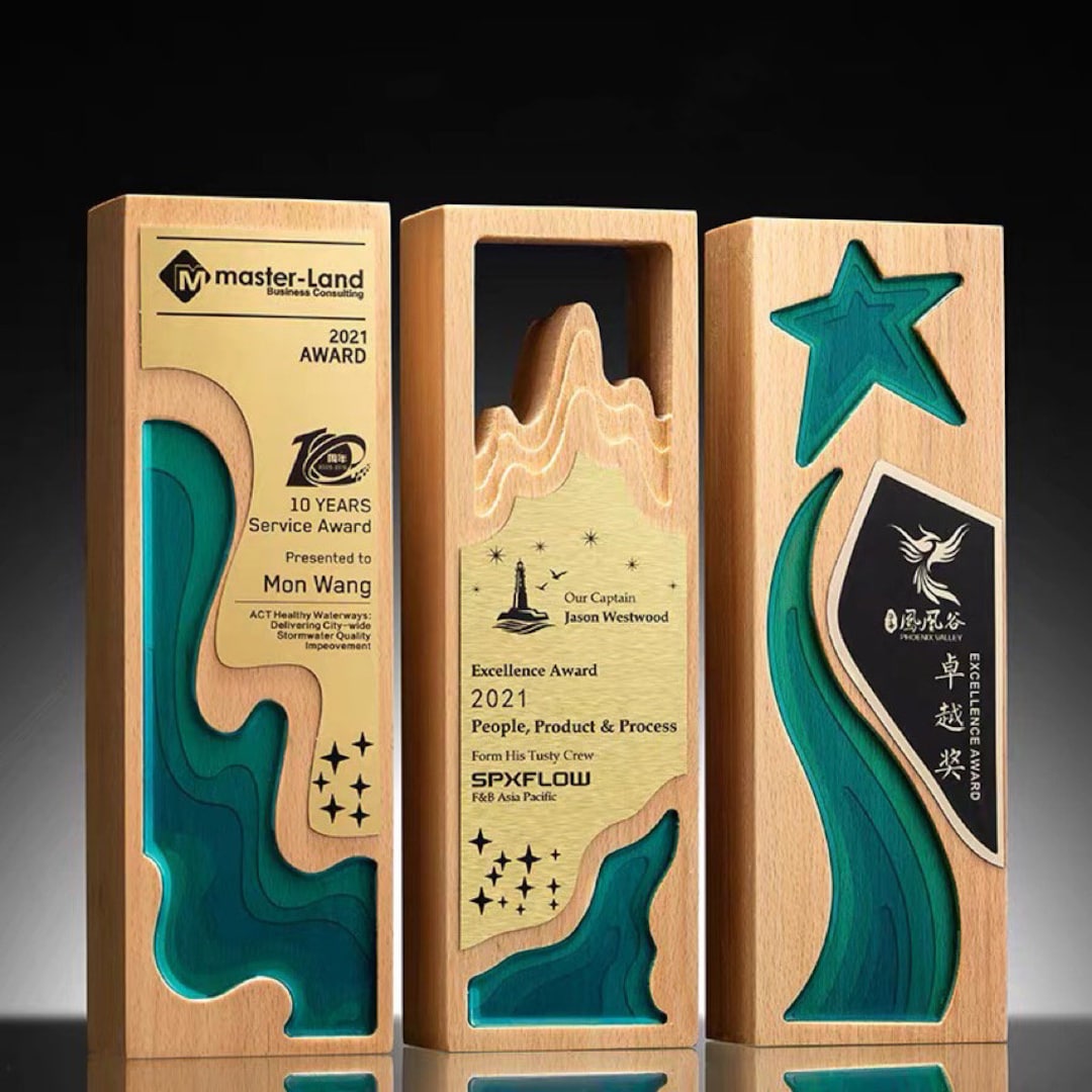 Personalized Trophy Award, Wood and Acrylic Trophy, Customize Corporate ...