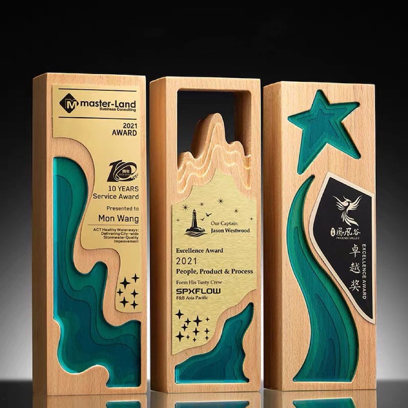 Personalized Trophy Award, Wood and Acrylic Trophy, Customize Corporate ...