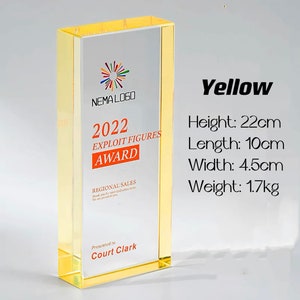 Rectangle Colorful Trophy Award, Engraved Crystal and Wood Trophy ...