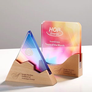 Personalized Trophy Award, Engraved Crystal and Wood Trophy, Corporate ...