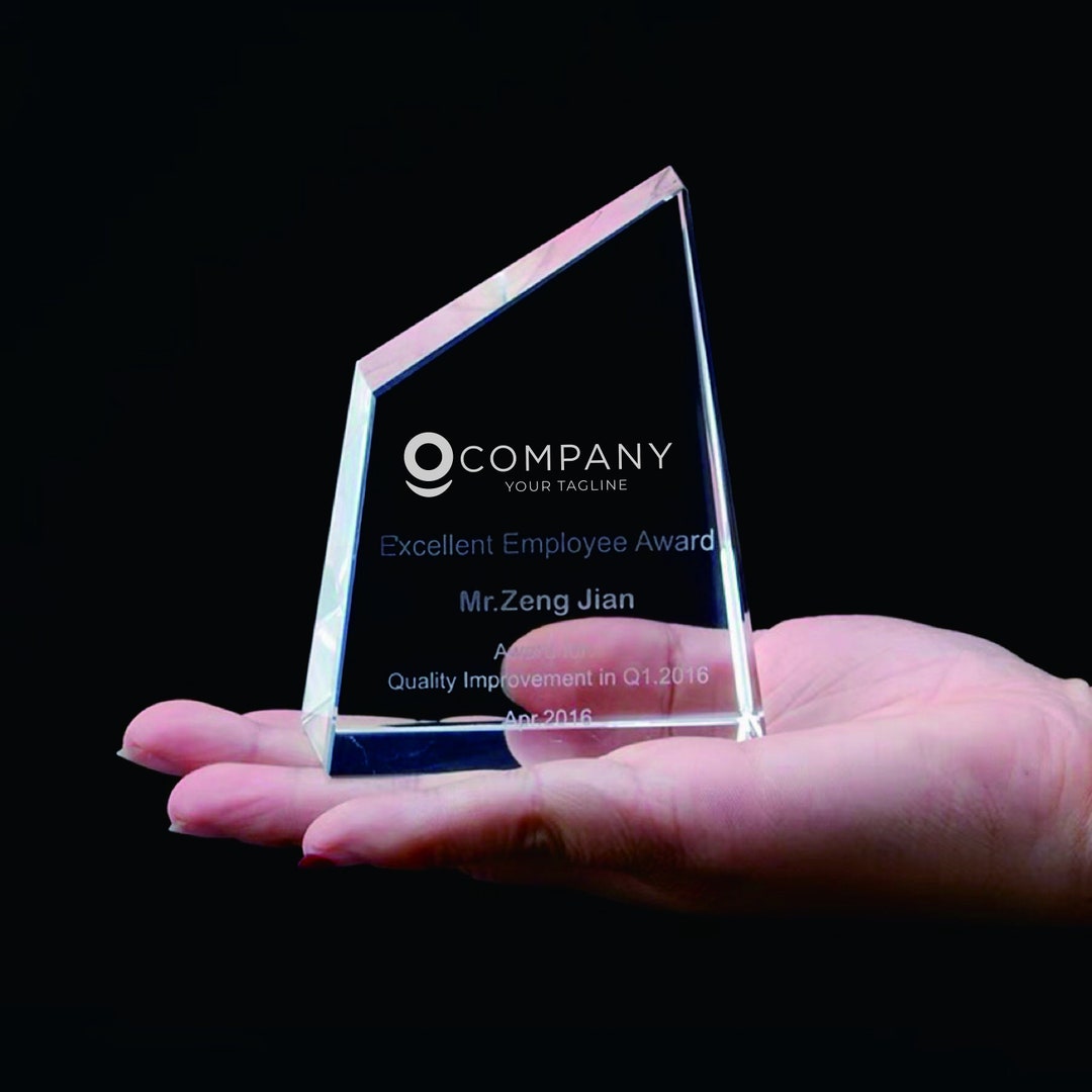 Custom Engraved Crystal Glass Trophy, Small Bespoke Award, Corporate ...