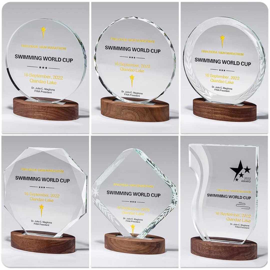Personalized Trophy Award, Engraved Glass and Wood Trophy, Corporate ...