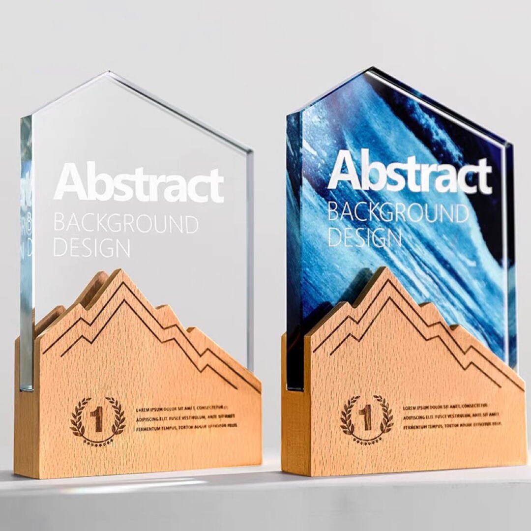Personalized Trophy Award, Engraved Crystal and Wood Trophy, Corporate ...