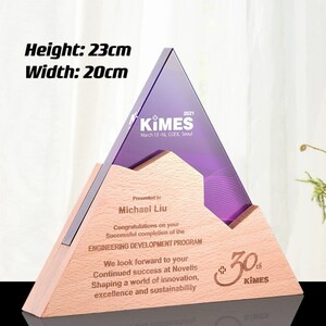 Triangle Shaped Custom Engraved Crystal Wood Trophy, Bespoke Award ...