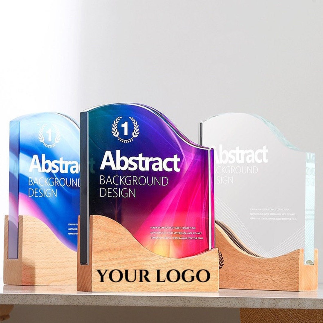 Personalized Trophy Award, Engraved Crystal and Wood Trophy, Corporate ...