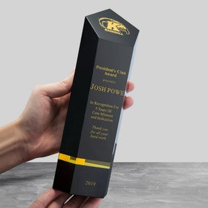 Luxury Personalized Trophy Award, Black and Gold Unique Crystal Trophy ...