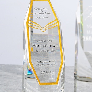 Custom Engraved Crystal Glass Trophy, Bespoke Award, Corporate ...