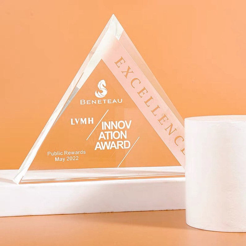 Triangle Shaped Custom Engraved Crystal Glass Trophy, Bespoke Award ...