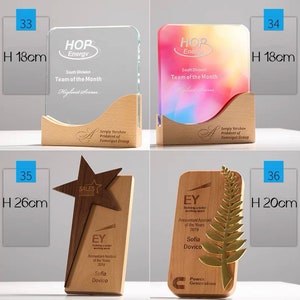 Personalized Trophy Award, Engraved Crystal and Wood Trophy, Corporate ...