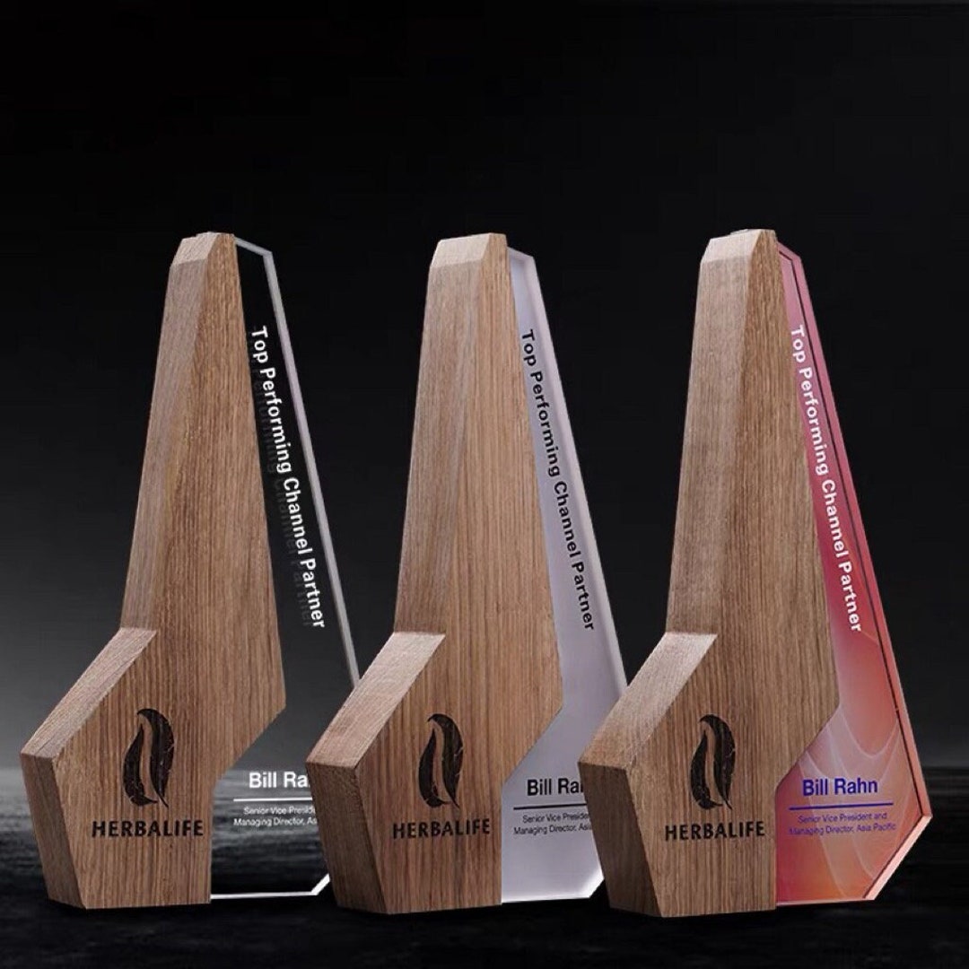 Personalized Trophy Award, Engraved Crystal and Wood Trophy, Recognition Plaque, Corporate ...