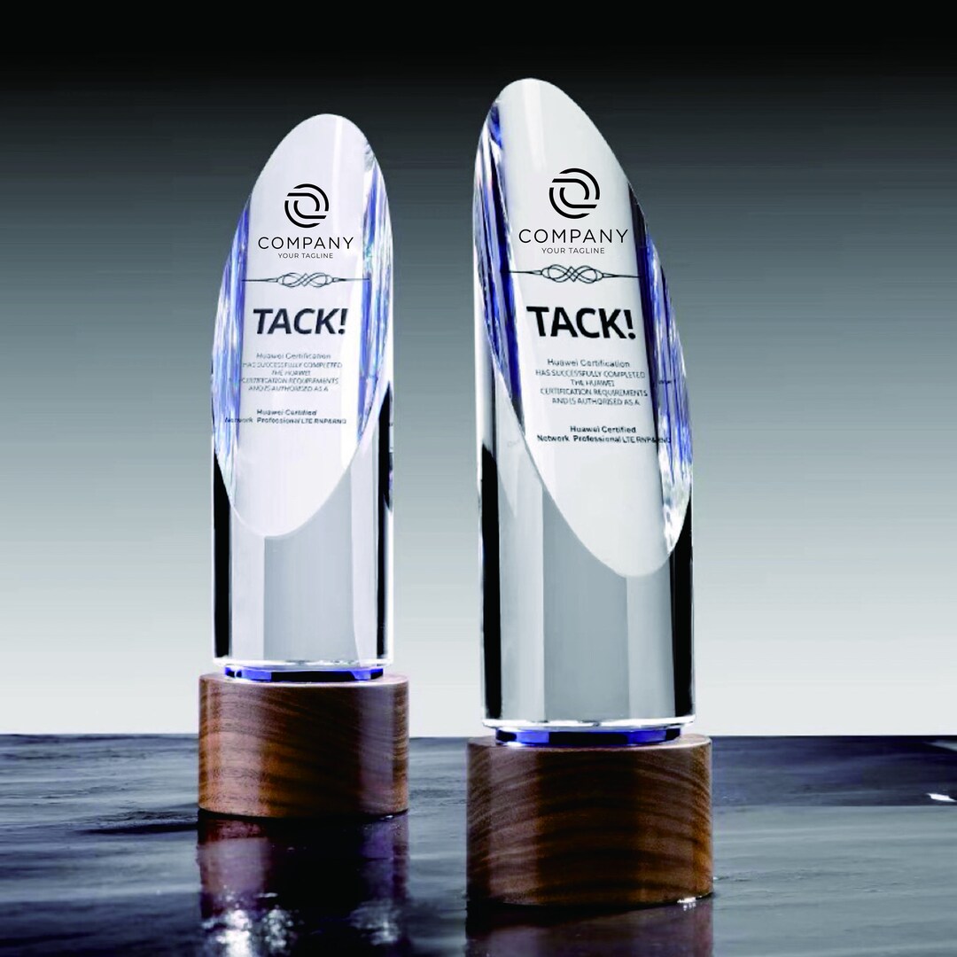 Personalized Trophy Award, Engraved Glass and Dark Wooden Trophy ...