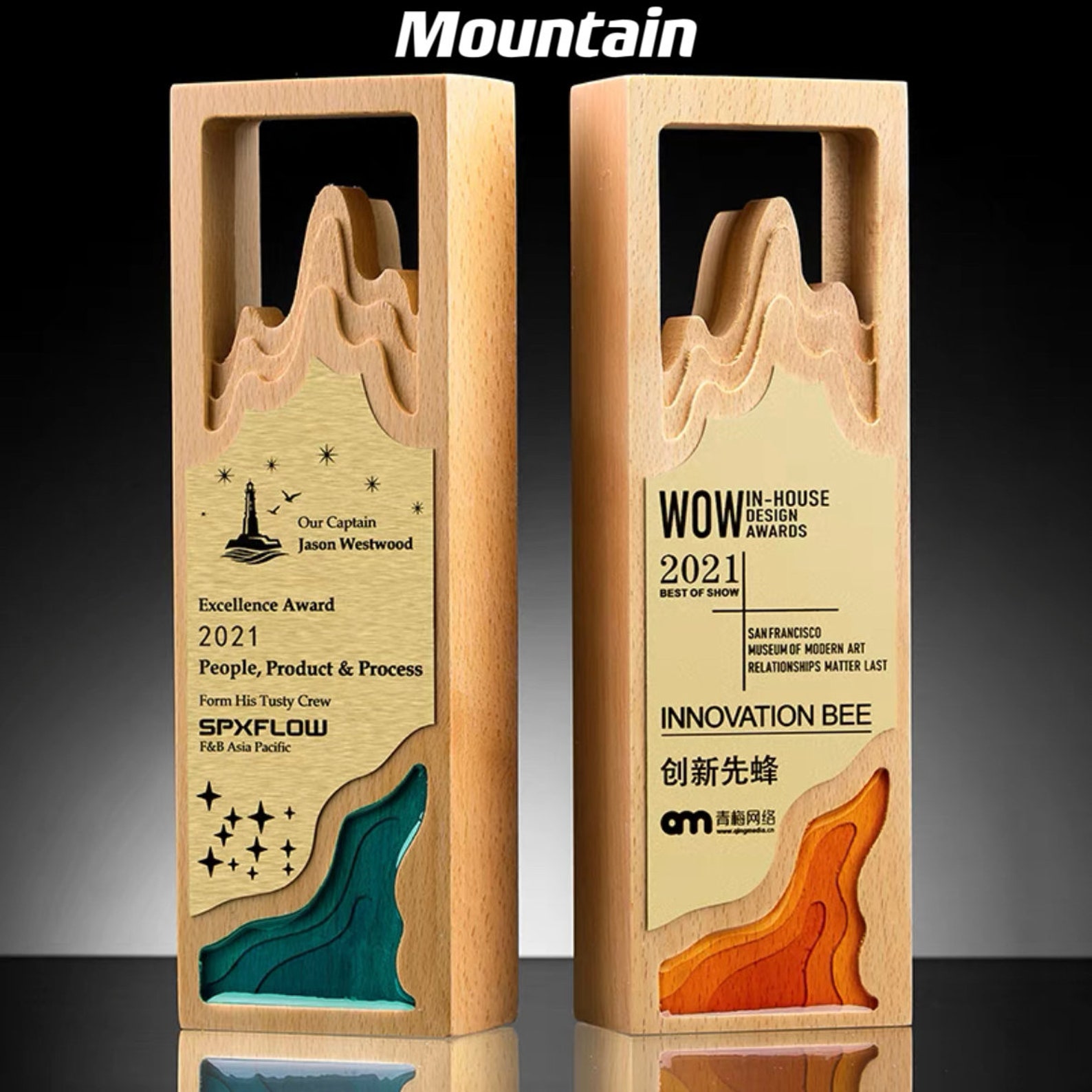 Personalized Trophy Award, Wood and Acrylic Trophy, Customize Corporate ...