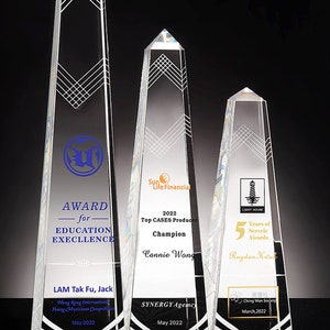 Custom Engraved Crystal Glass Trophy, Tower Shape Bespoke Award ...