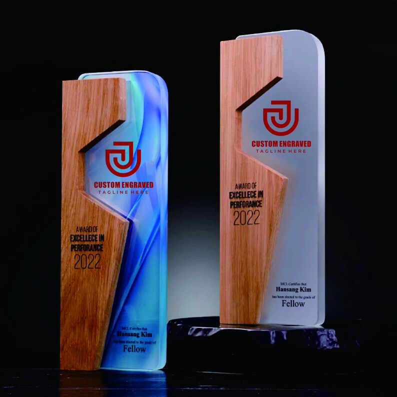 Personalized Trophy Award, Engraved Crystal and Wood Trophy, Corporate ...