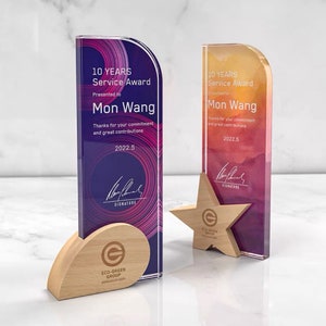 Personalized Trophy Award, Engraved Crystal and Wood Trophy, Corporate ...