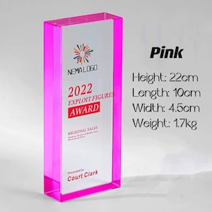 Rectangle Colorful Trophy Award, Engraved Crystal and Wood Trophy ...