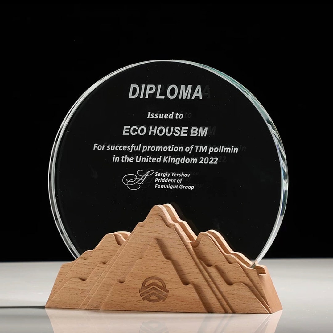 Personalized Trophy Award, Engraved Crystal and Wood Trophy, Corporate ...