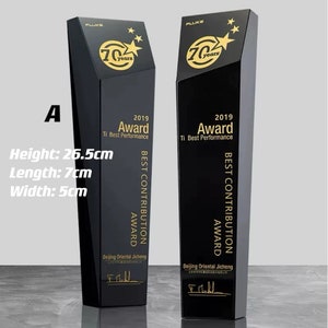 Luxury Personalized Trophy Award, Black and Gold Unique Crystal Trophy ...