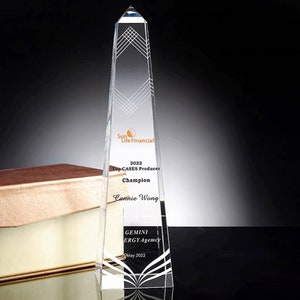 Custom Engraved Crystal Glass Trophy, Tower Shape Bespoke Award ...