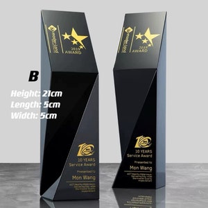 Luxury Personalized Trophy Award, Black and Gold Unique Crystal Trophy ...