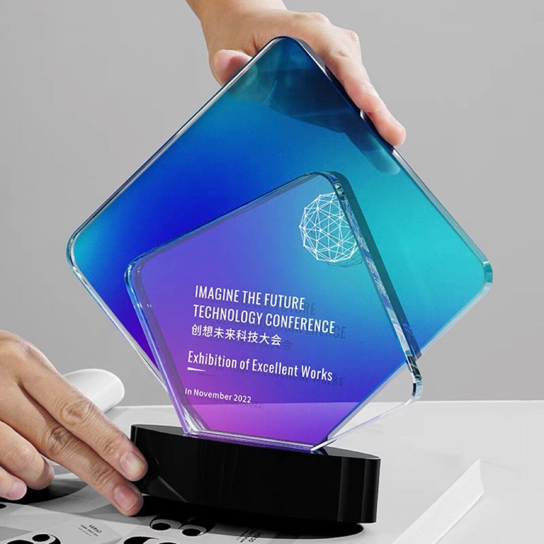 Custom Engraved Crystal Glass Trophy, Bespoke Award, Corporate ...