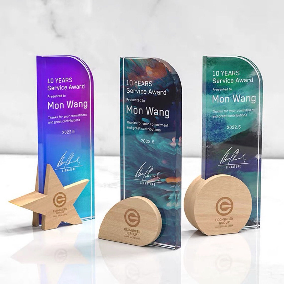 Personalized Trophy Award, Engraved Crystal and Wood Trophy, Corporate ...