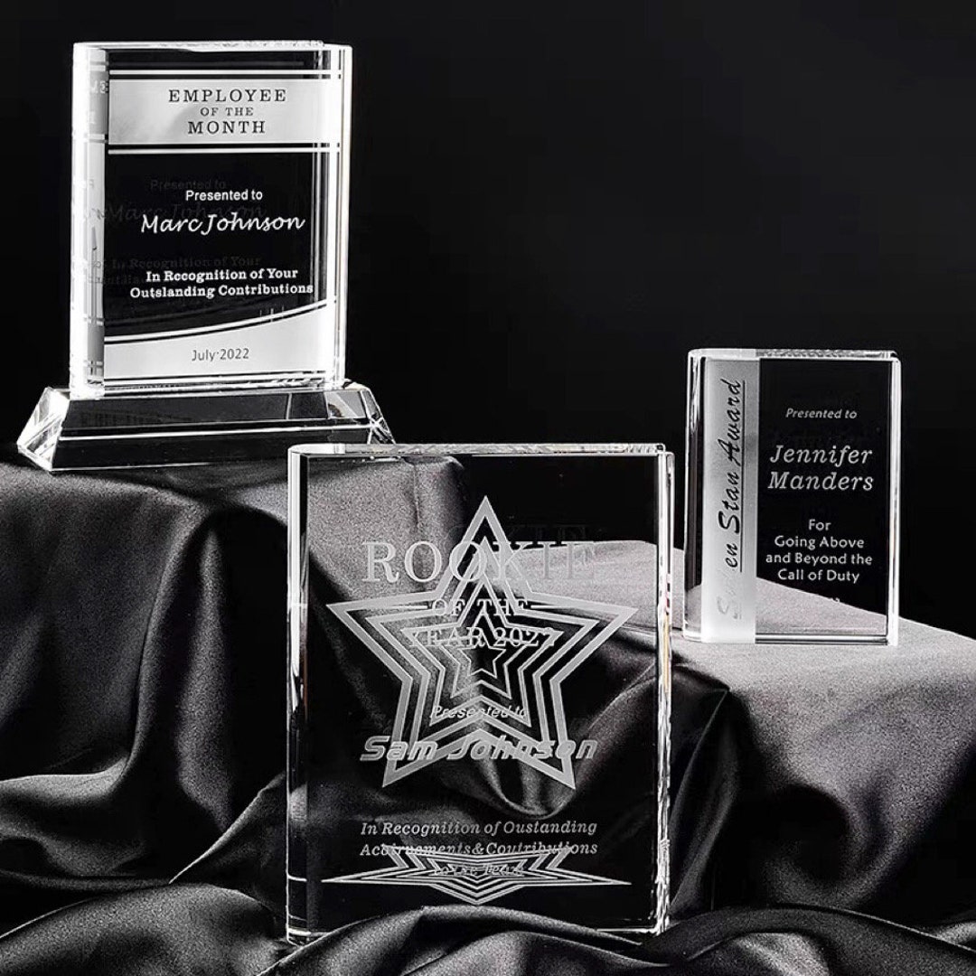 Book Shaped Personalized Crystal Trophy Award, Custom Engraved Trophy ...