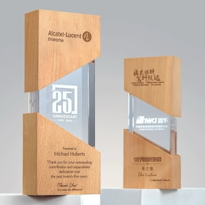 Personalized Trophy Award, Engraved Crystal and Wood Trophy, Corporate ...