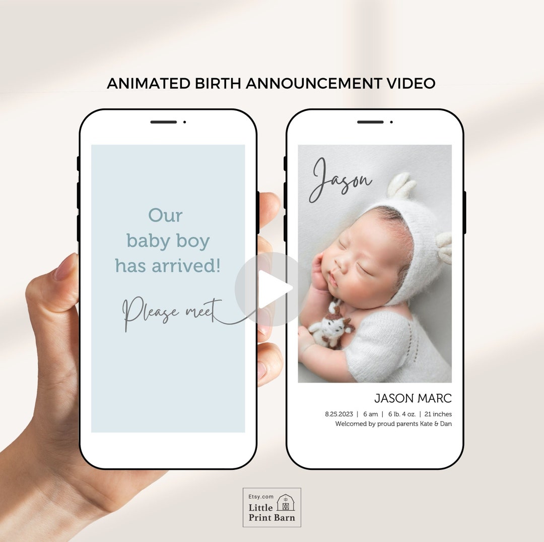 Baby Announcement Animated Digital Video, Birth Announcement ...